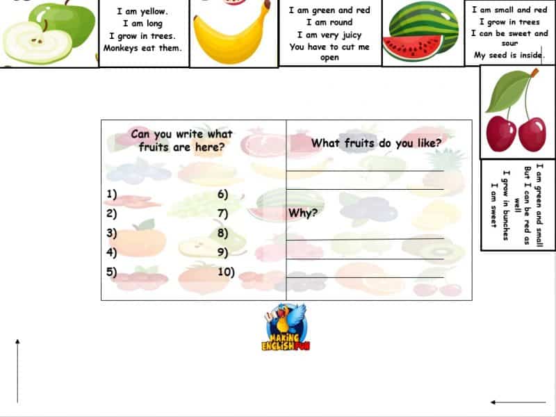 Fruit Dominoes and Riddles Activity – for ESL, Kindergarten and Primary ...