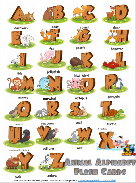 26 Animal Alphabet and ABC Flashcards FREE VersionMaking English Fun