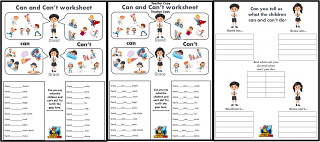 FREE Can and Can’t WorksheetsMaking English Fun