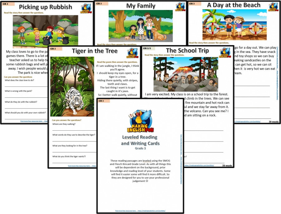 Grade 2 – Reading / Writing Comprehension Cards for KindI, Primary and ...
