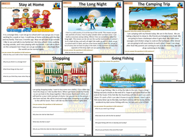 Grade 3 – Reading / Writing Comprehension Cards for Kindi, Primary and ...