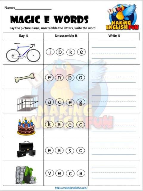 Magic E Scramble Long Vowel Worksheets – EditableMaking English Fun