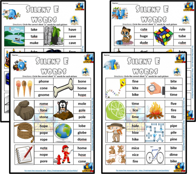 Silent / Magic E Worksheets Fully EditableMaking English Fun