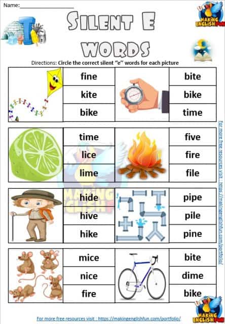 Silent / Magic E Worksheets Fully EditableMaking English Fun