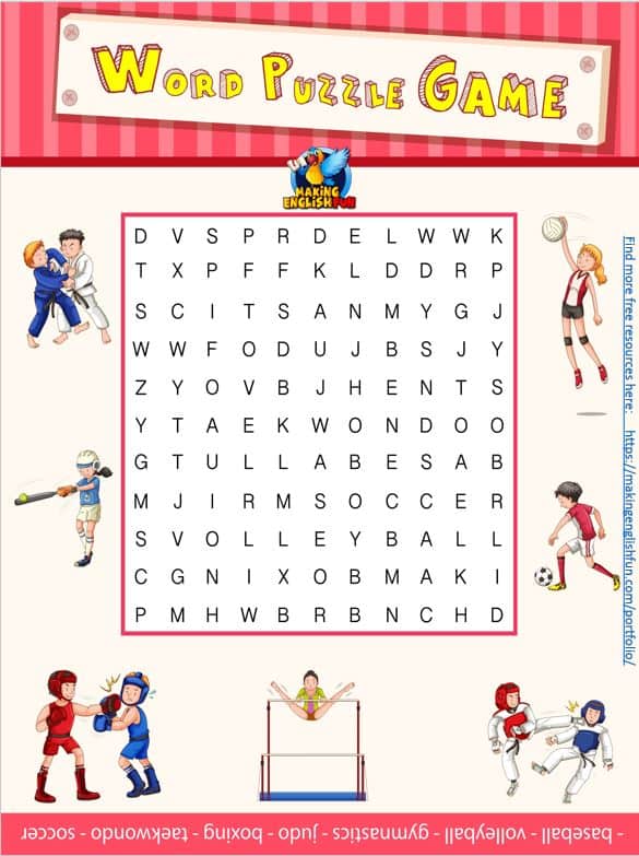 10 ESL and Primary English Subject Word Searches – Set 1Making English Fun