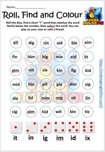 Roll and Colour Word Families Worksheets – EditableMaking English Fun