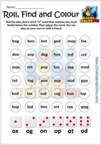 Roll and Colour Word Families Worksheets – EditableMaking English Fun