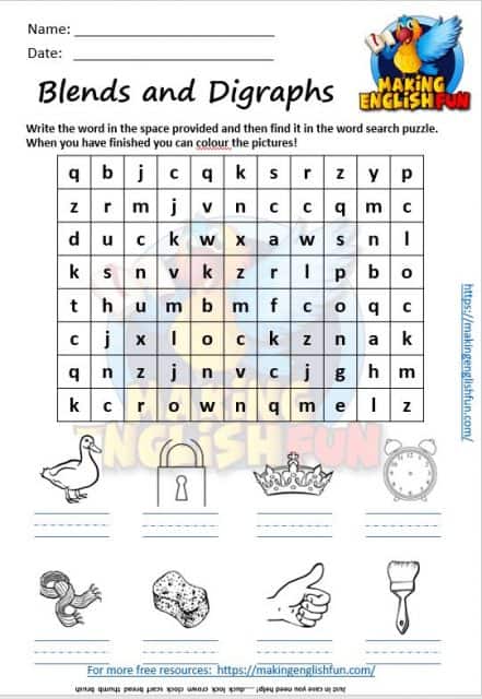 Digraph and Blends: 4 Word searches – EditableMaking English Fun