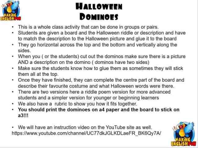 Halloween Dominoes ActivityMaking English Fun