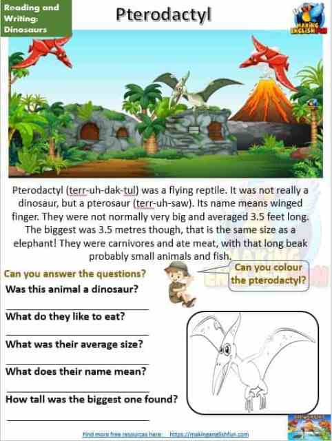 Dinosaur Reading Comprehension CardsMaking English Fun