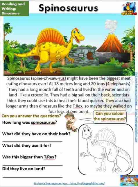 Dinosaur Reading Comprehension CardsMaking English Fun