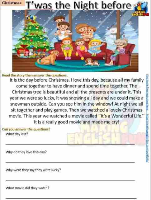 Christmas Comprehension Reading CardsMaking English Fun