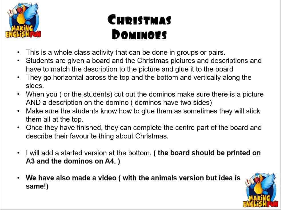 Christmas Craft Dominoes ActivityMaking English Fun