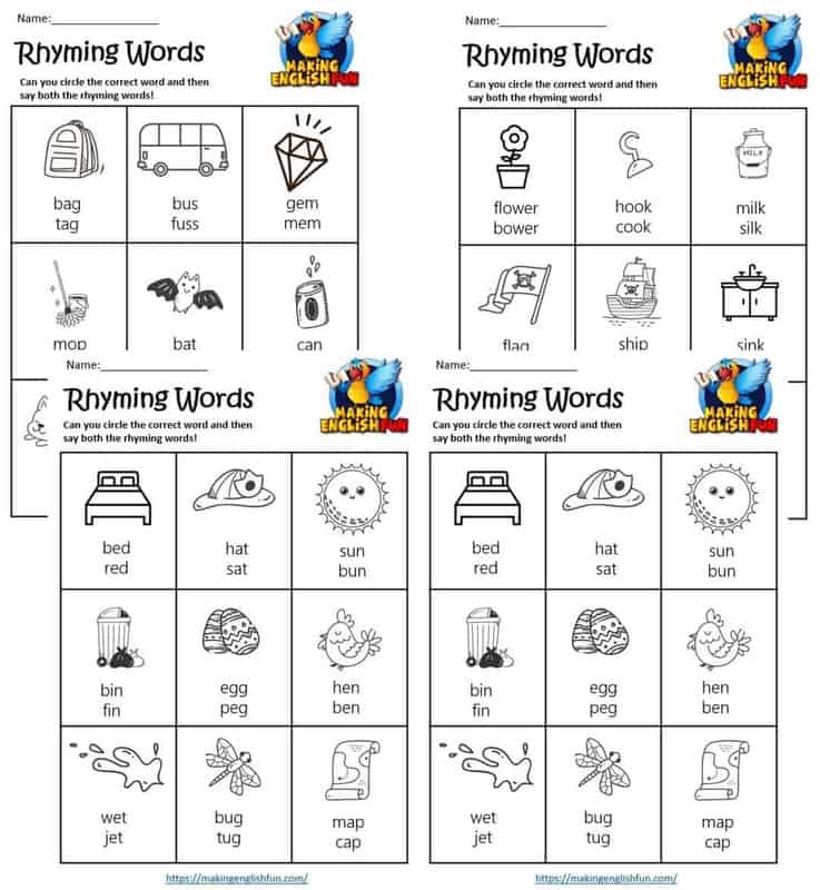 Free Rhyming Worksheets.Making English Fun