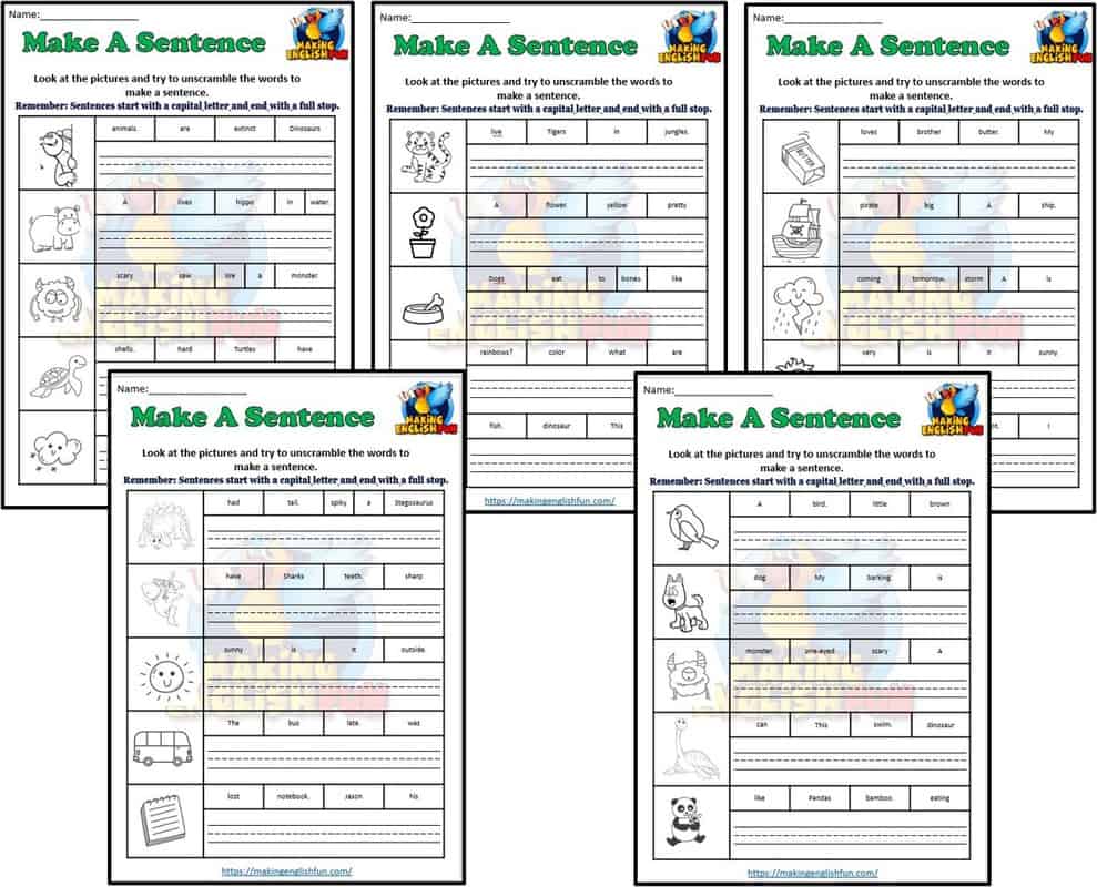 Make A Sentence Worksheets Coloring: Set 2Making English Fun