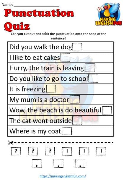 Punctuation Worksheets For Kindergarten and ESL: Set OneMaking English Fun