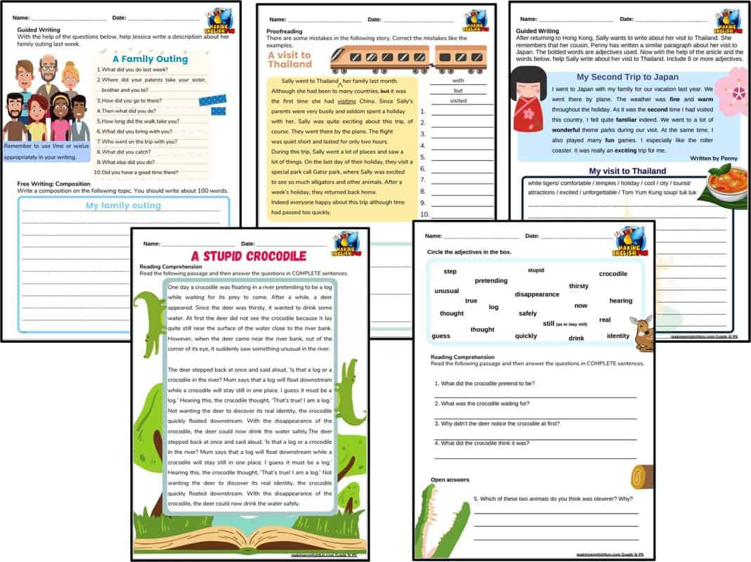 FREE Grade 5 reading and Writing Worksheets – A stupid CrocodileMaking ...