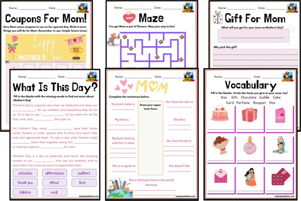 Mothers Day WorksheetsMaking English Fun