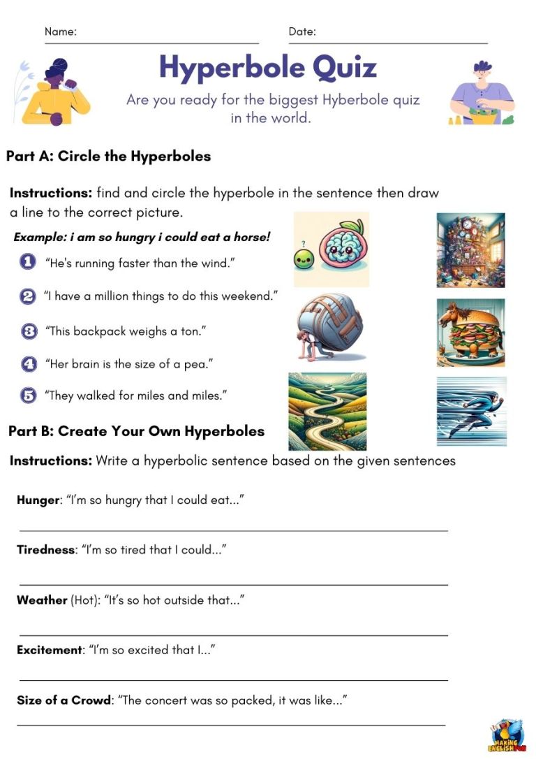 FREE Hyperbole WorksheetsMaking English Fun
