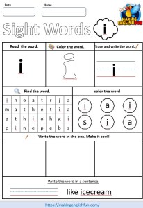FREE Pre – K Dolch Sight Word Worksheets – ‘i’Making English Fun