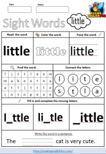 FREE Pre – K Dolch Sight Word Worksheets – ‘little’Making English Fun