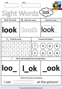 FREE Pre – K Dolch Sight Word Worksheets – ‘look’Making English Fun
