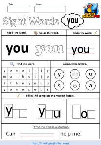 FREE Pre – K Dolch Sight Word Worksheets – ‘you’Making English Fun
