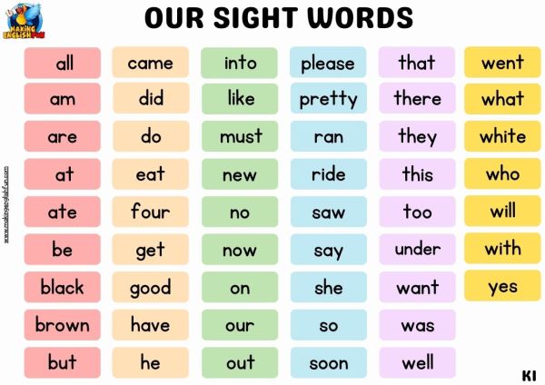 FREE Pre-K Dolch Sight Word Worksheets – ‘big’Making English Fun